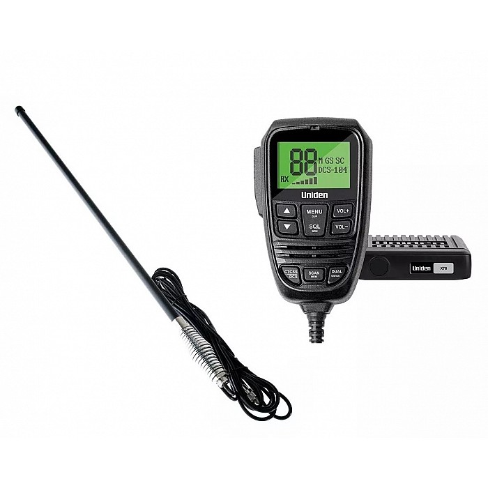 Uniden X76 Compact 80 Channel UHF CB + 5dBi Bullabar Antenna Kit